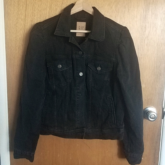 GAP | Jackets & Coats | Nwt Gap Poof Shoulder Black Jean Jacket L ...